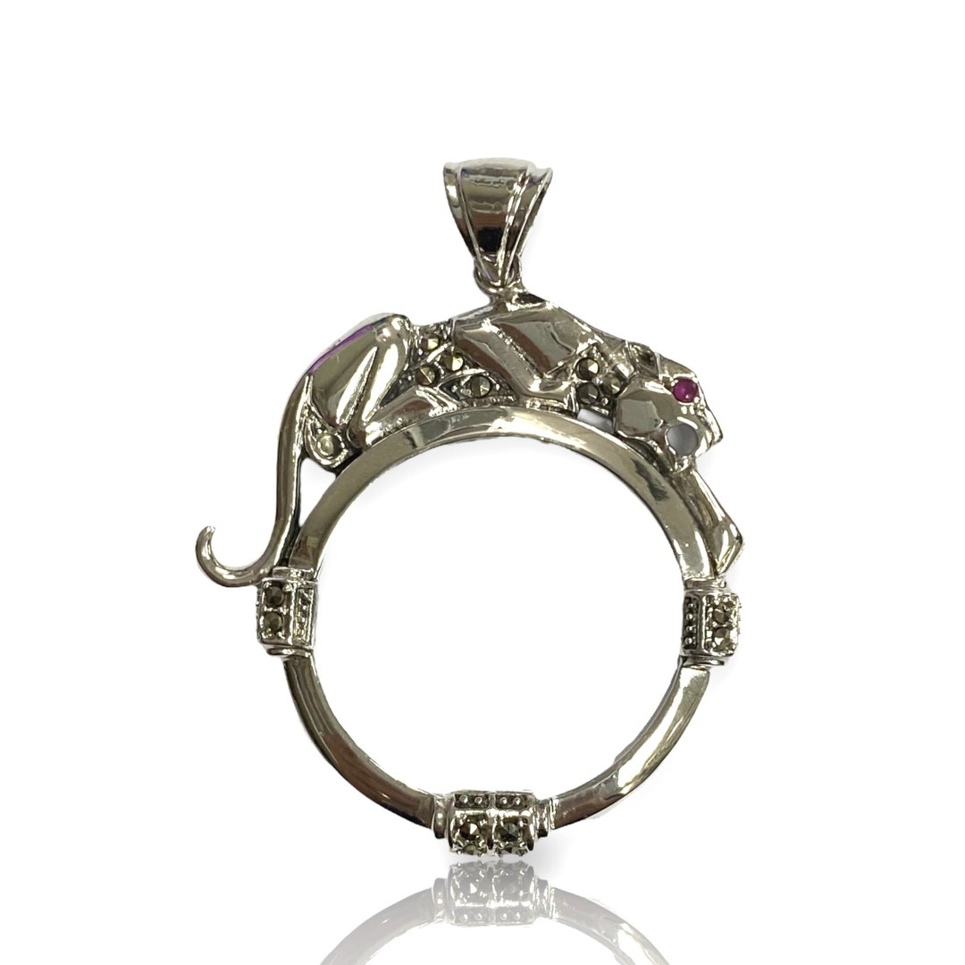 Art Deco Style Panther With Marcasite, Ruby and Emerald Magnifying ...