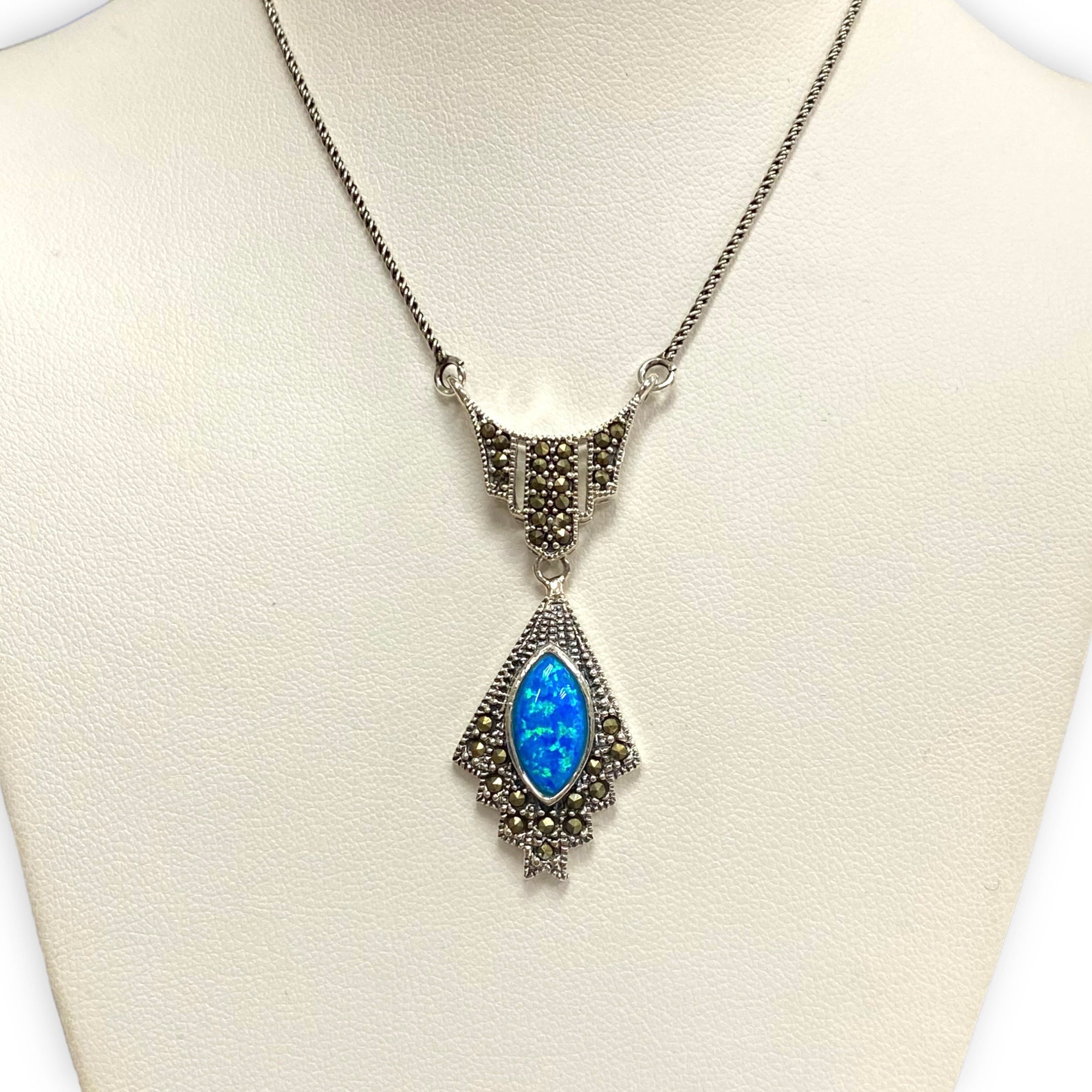 Victorian Style Fine Dark Blue Gilson Opal With Marcasite - Etsy