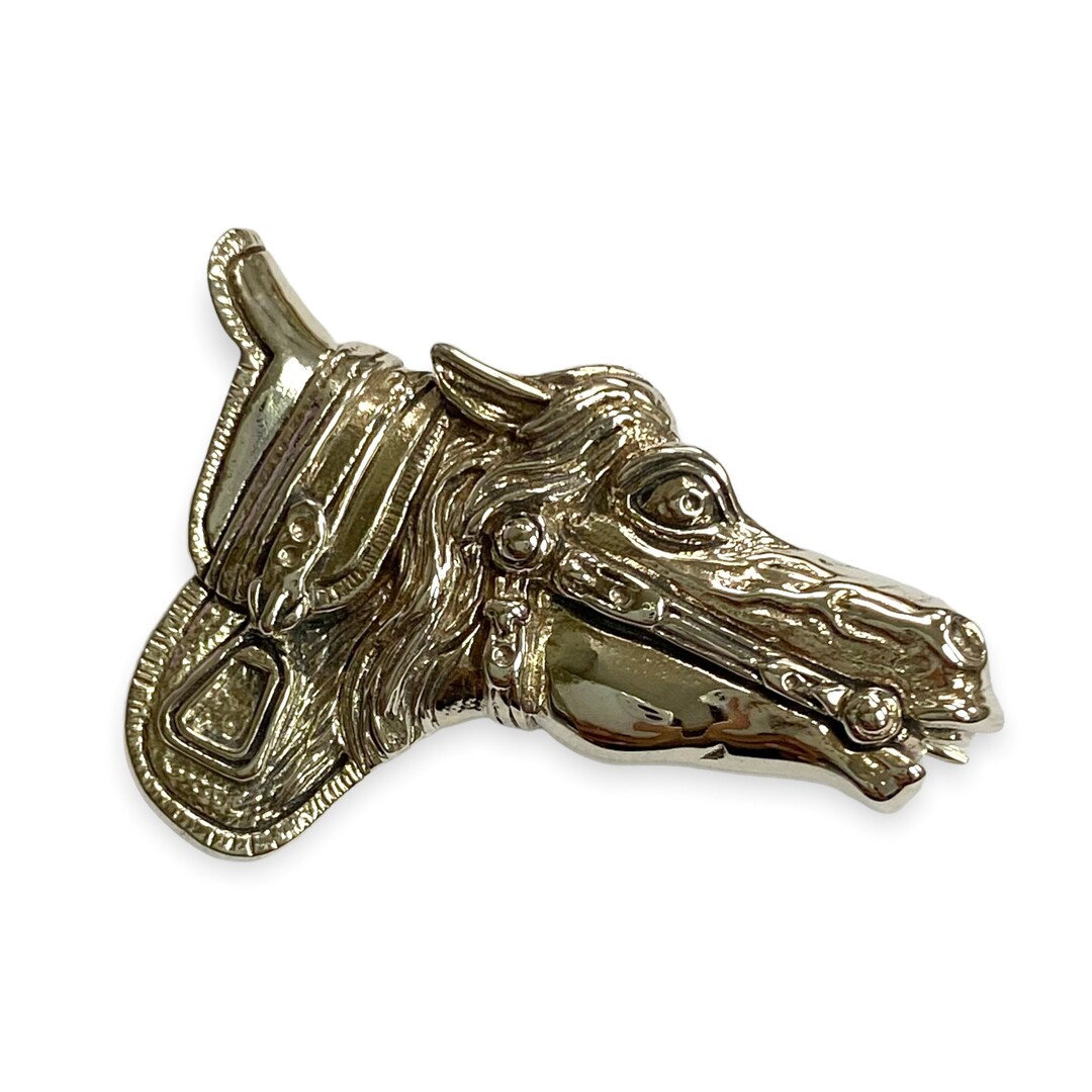 Victorian Style Horse Head Wearing Bridle Pin Brooch 925 Sterling ...