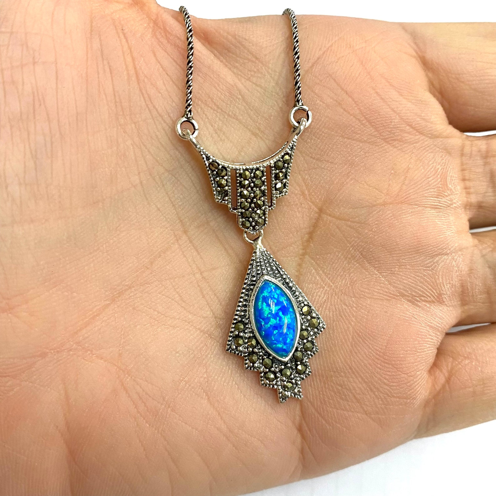 Victorian Style Fine Dark Blue Gilson Opal With Marcasite - Etsy