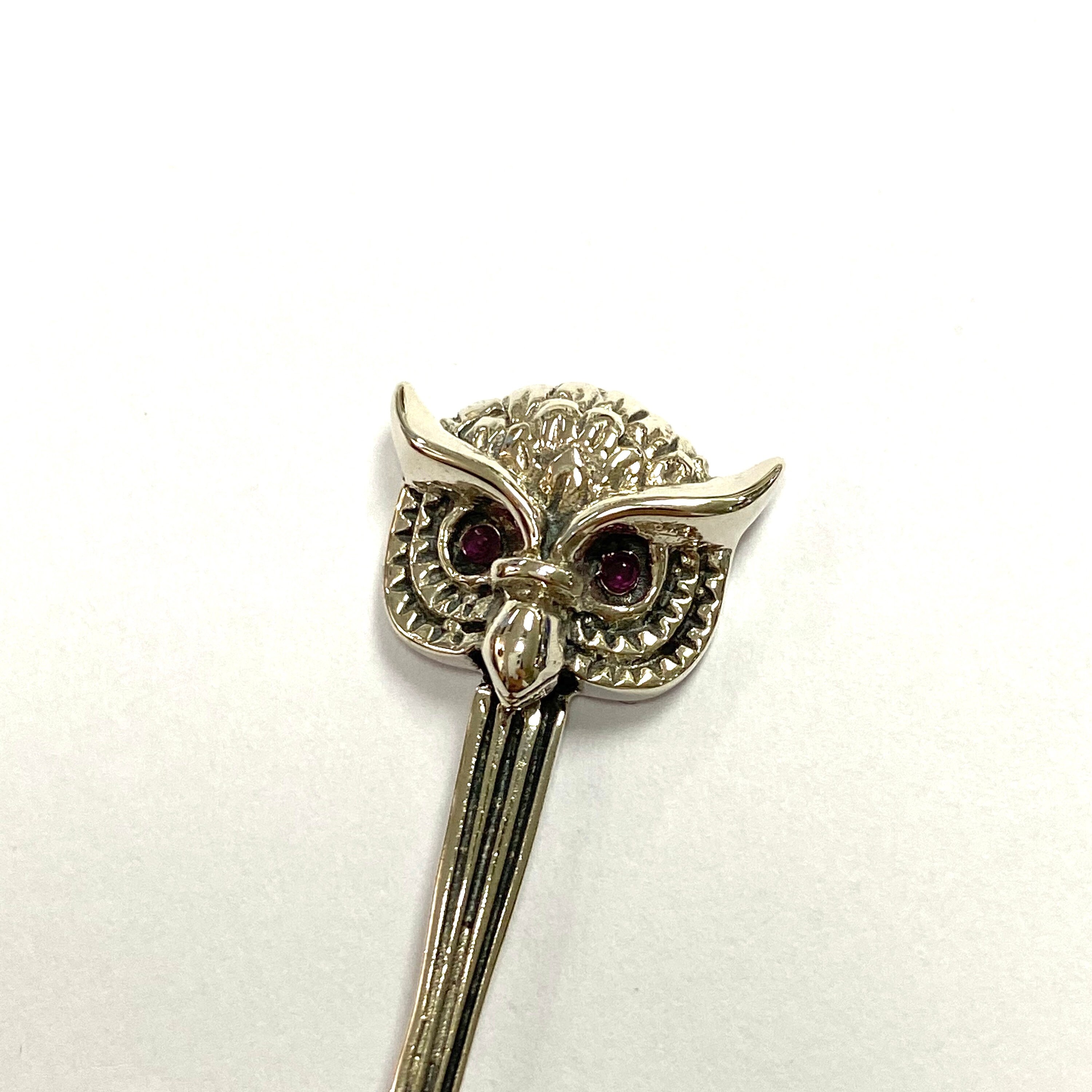 Victorian Style Wise Owl Head Salt Spoon With Ruby Stone 925 | Etsy