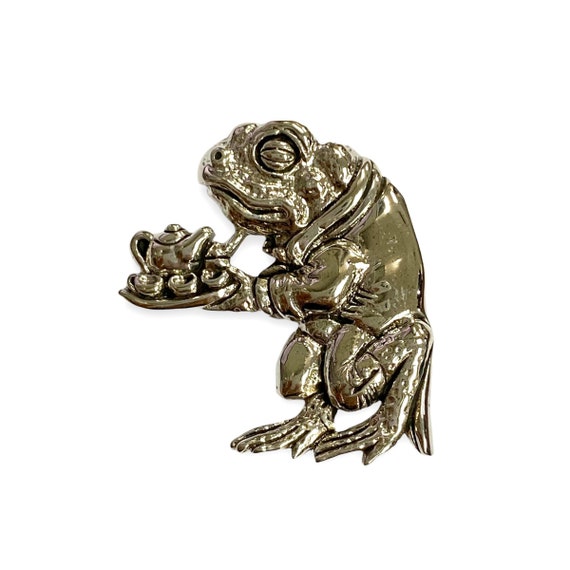 Victorian Style Frog Waiter Serving Tea Pin Brooch 925 - Etsy