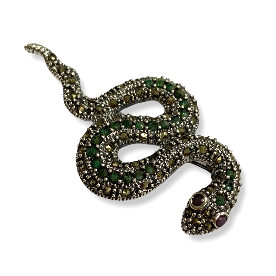 Art Deco Style Snake Pin Brooch and Pendant With Emerald and - Etsy