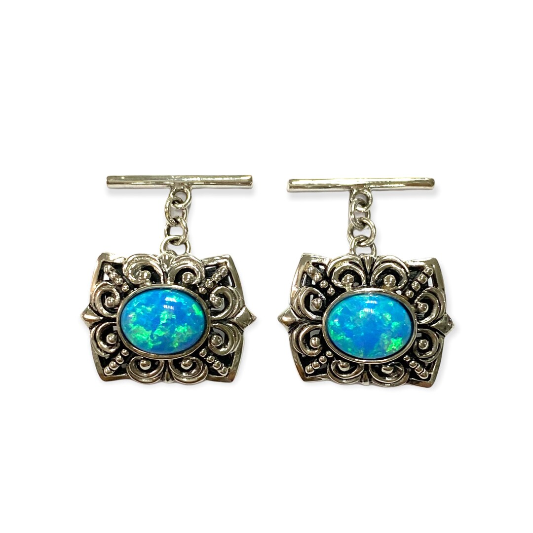 Victorian Style Filigree Pattern With Blue Gilson Opal Cufflinks 925 ...