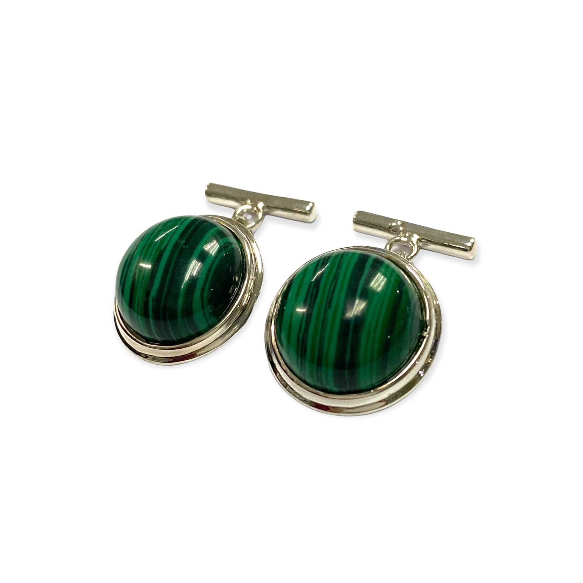 Victorian Style Round Malachite Stone Cufflinks 925 Sterling | Etsy
