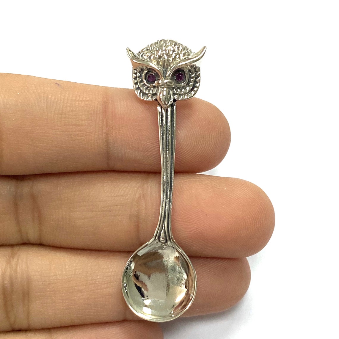 Victorian Style Wise Owl Head Salt Spoon With Ruby Stone 925 - Etsy
