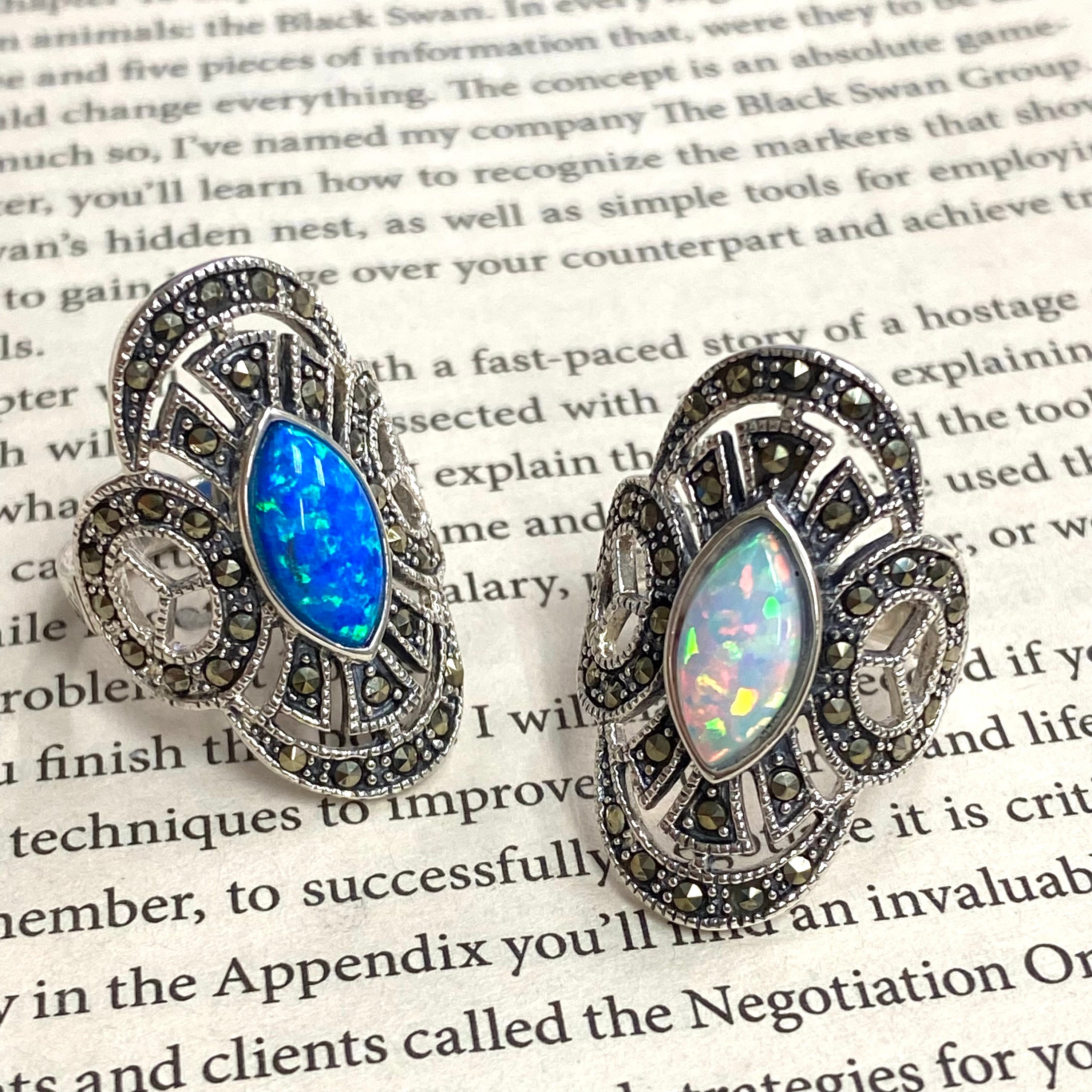 Art Deco Style Oval Gilson Opal Ring With Marcasite Stone 925 - Etsy