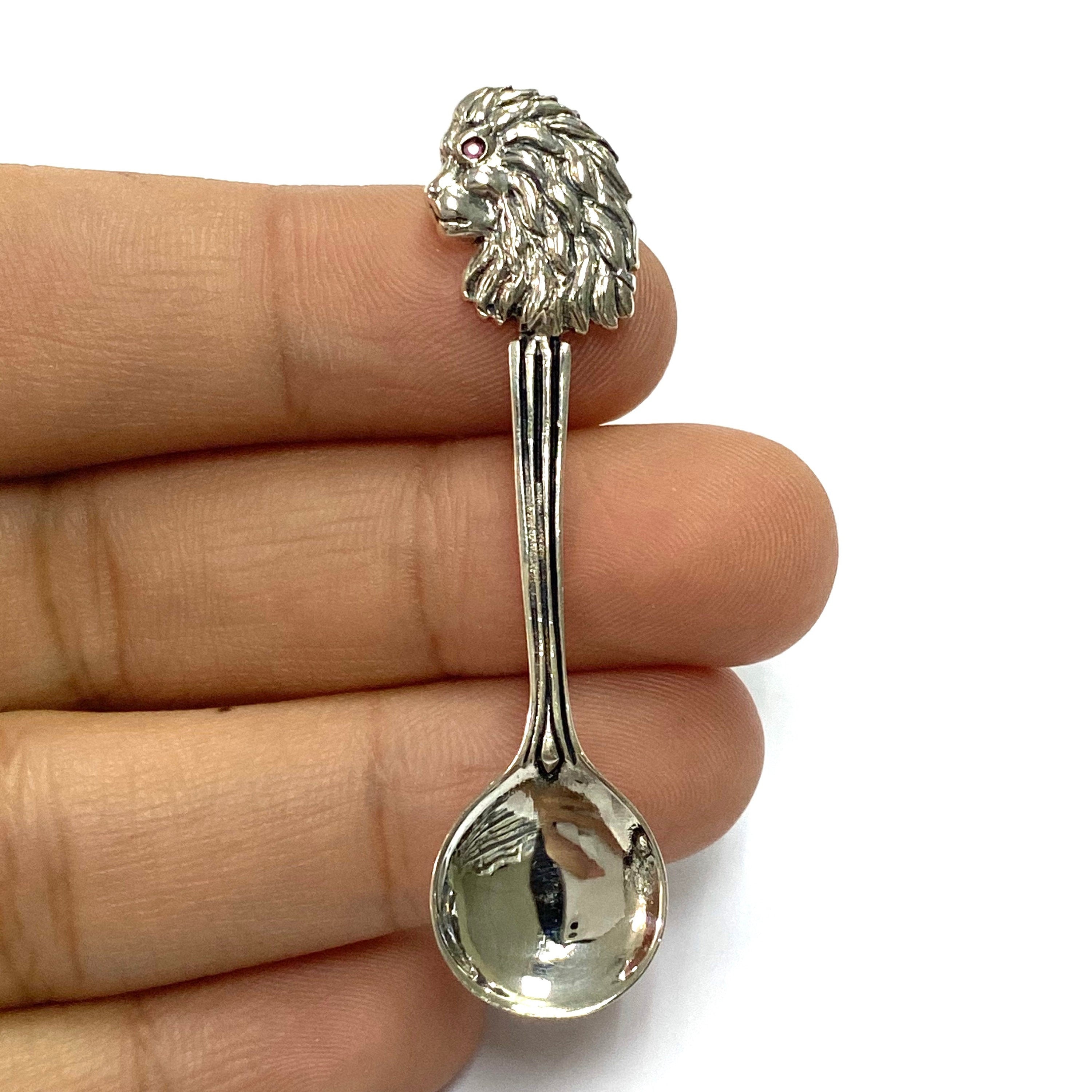 Victorian Style Lion Head Salt Spoon with Ruby Stone 925 | Etsy