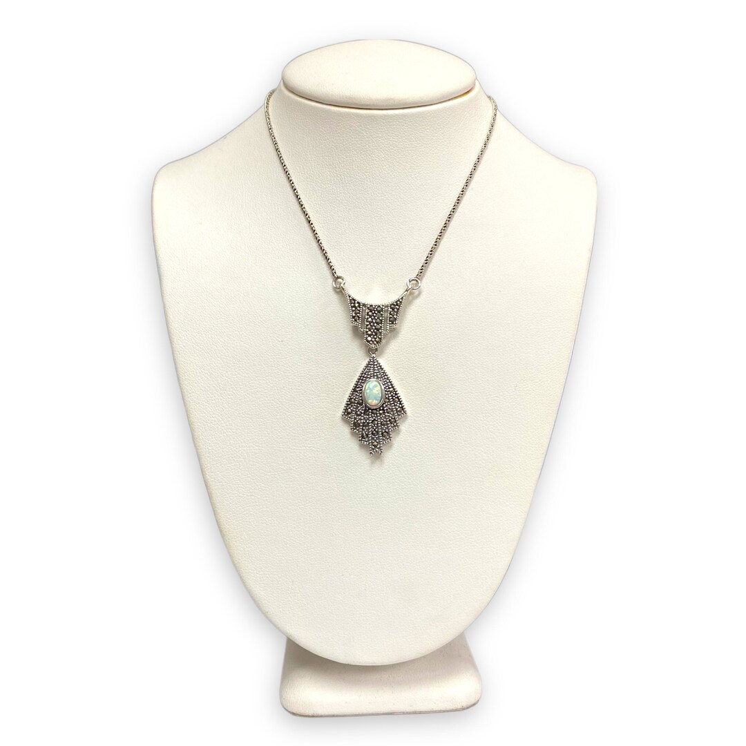 Victorian Style White Gilson Opal With Marcasite Stones Pendant ...