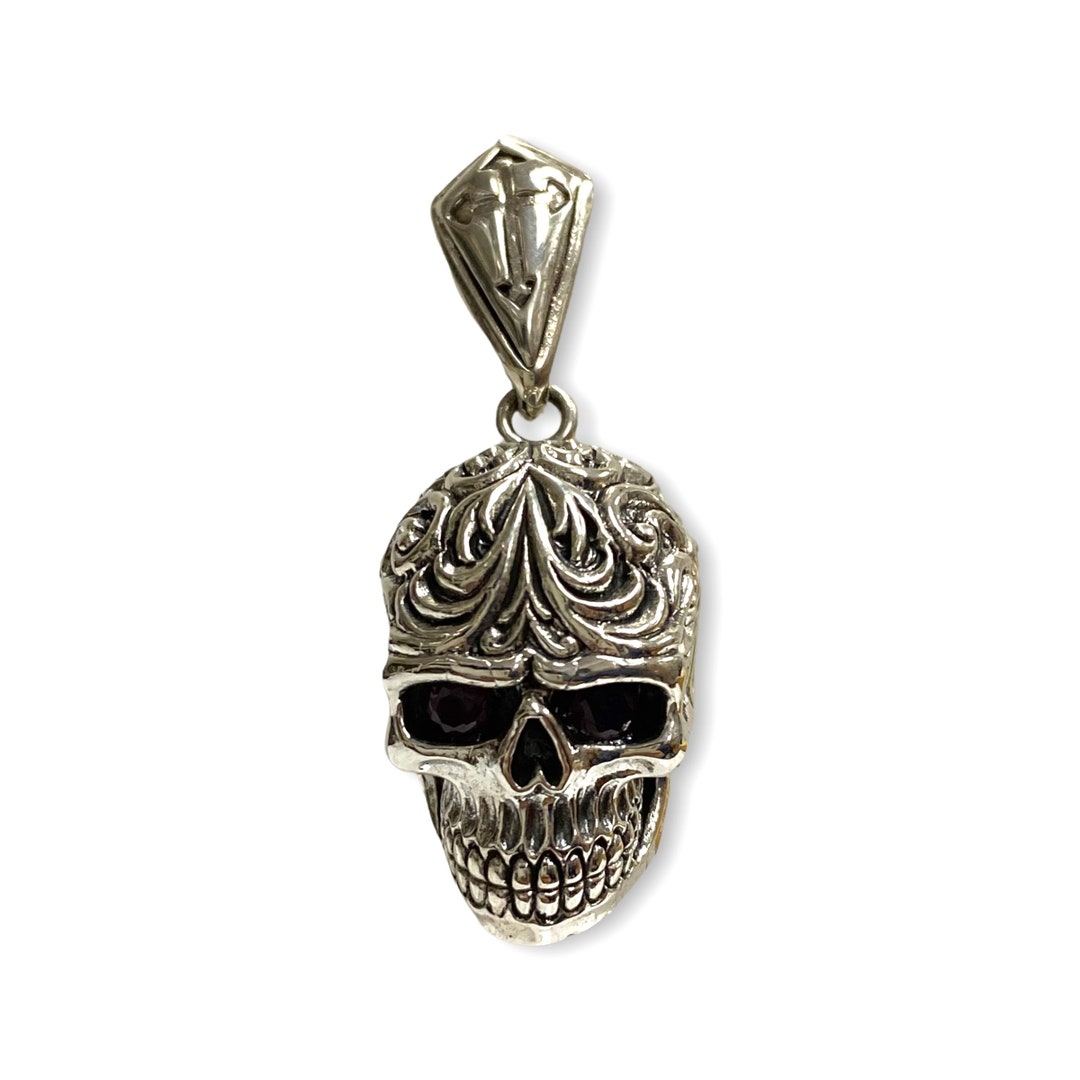 Victorian Gothic Style Filigree Pattern Skull Pendant With Ruby Eyes ...