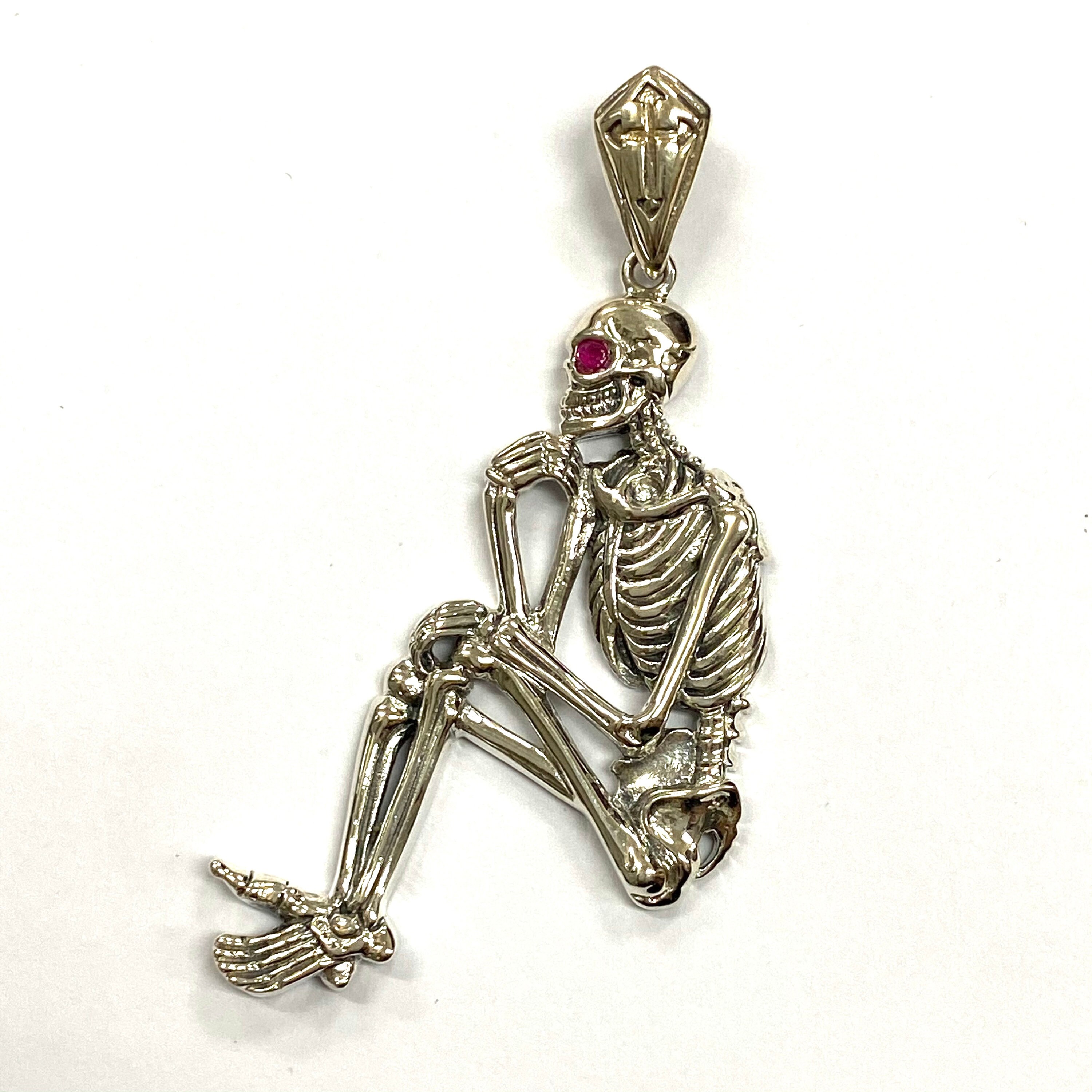 Victorian Gothic Style Skeleton With Ruby Stone Pendant 925 | Etsy