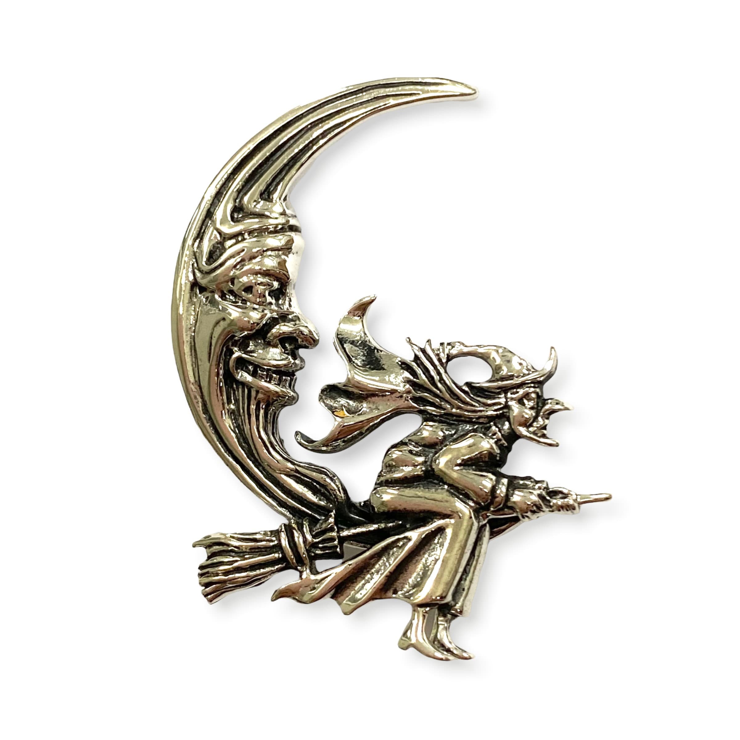 Witch Riding Broom Past the Moon at Night Brooch or Pendant - Etsy