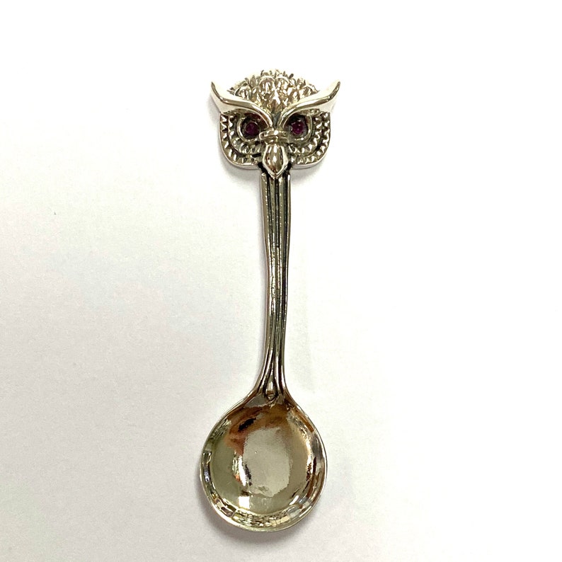 Victorian Style Wise Owl Head Salt Spoon With Ruby Stone 925 | Etsy