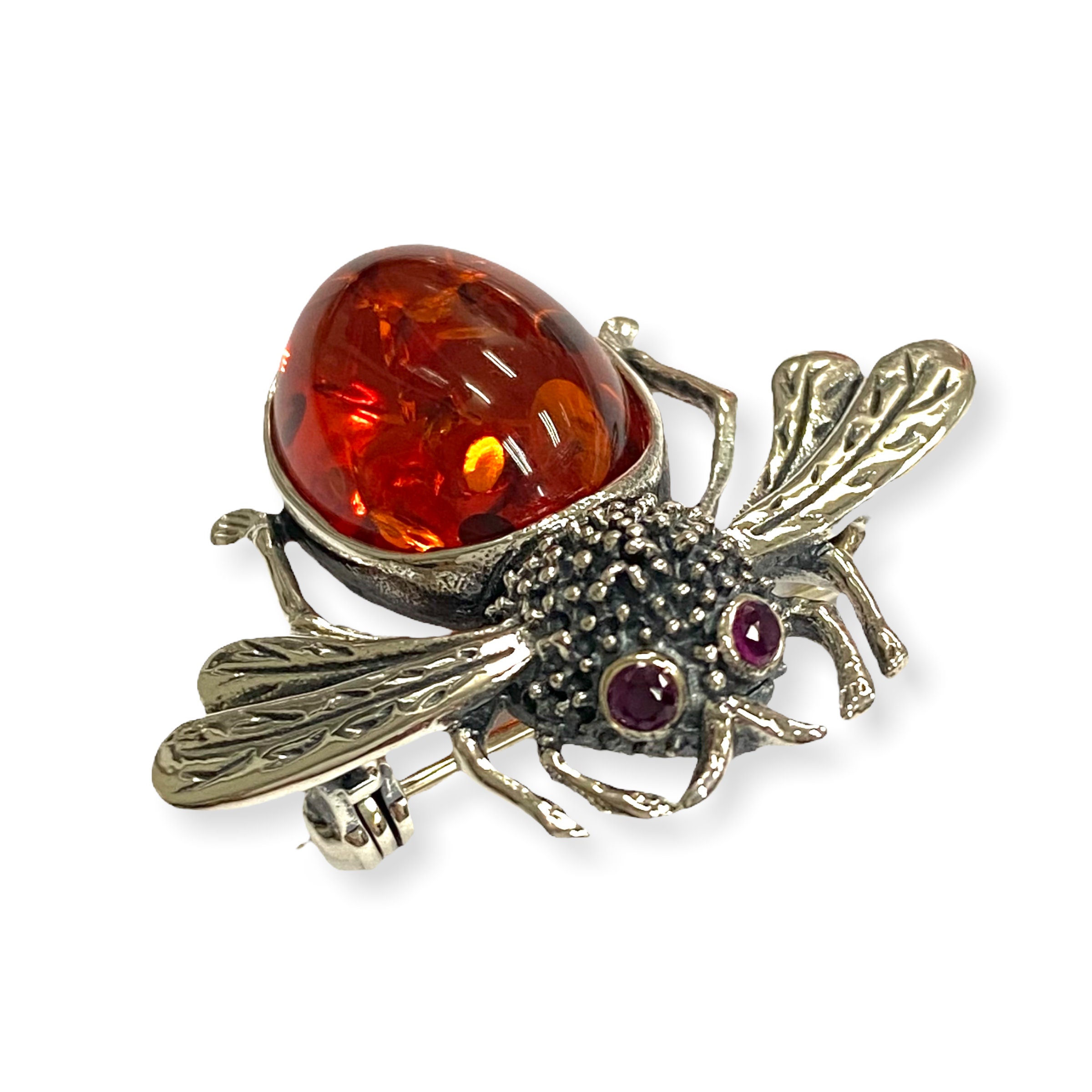 Victorian Style Insect or Fly Pin Brooch With Amber and Ruby - Etsy