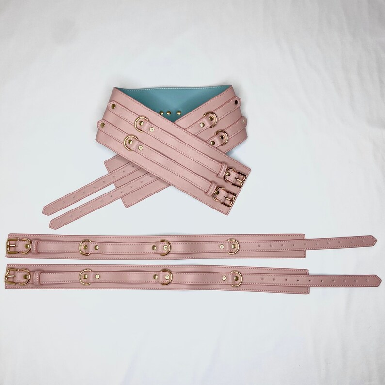 Pink Waist & Thigh Cuffs Luxury Material With Elegant Buckles BDSM ...