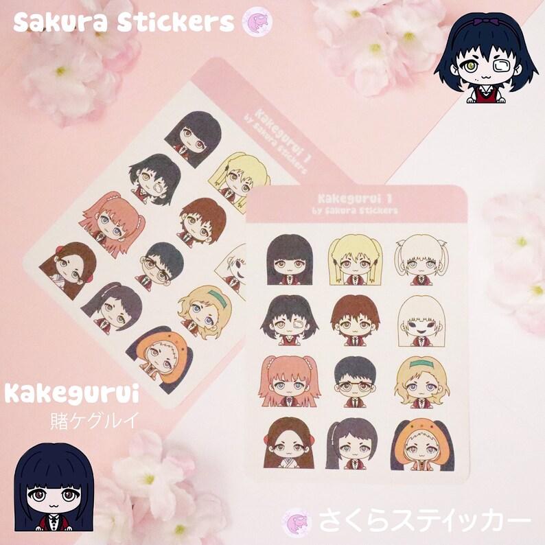 Kakegurui Sticker Sheet - Set of 12 (sheet 1) - Sakura Stickers Studio ...