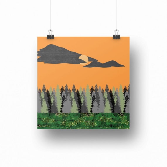 Spring Night Meadow Wall Art Landscape Art Night Scenery | Etsy