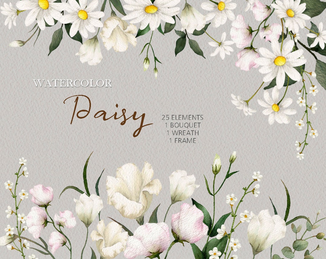 Watercolor Daisy Floral Clipart,daisy Wreath and Bouquet,spring ...