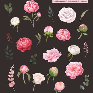 Watercolor Flower Clipart,pink Peony Bouquet,roses Frame,wedding ...