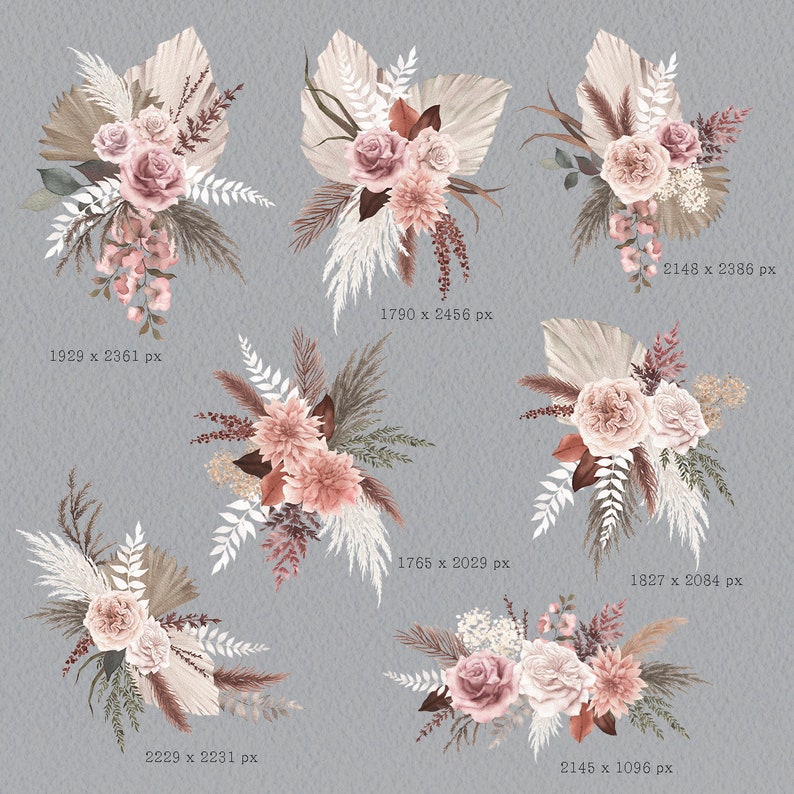 Watercolor Boho Floral Clipartrose Frame and Wreathdried - Etsy