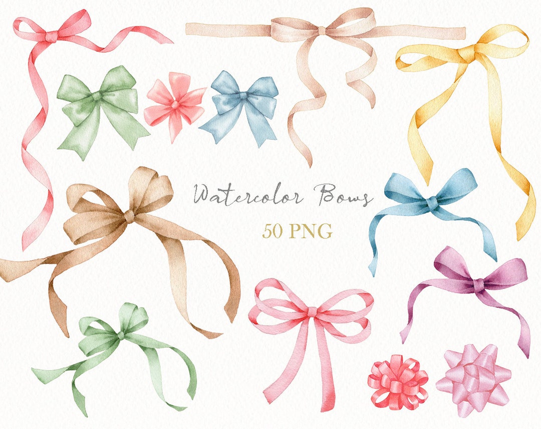 Watercolor Ribbon Clipart, Hand Painted Bows Clipart,original Hand ...