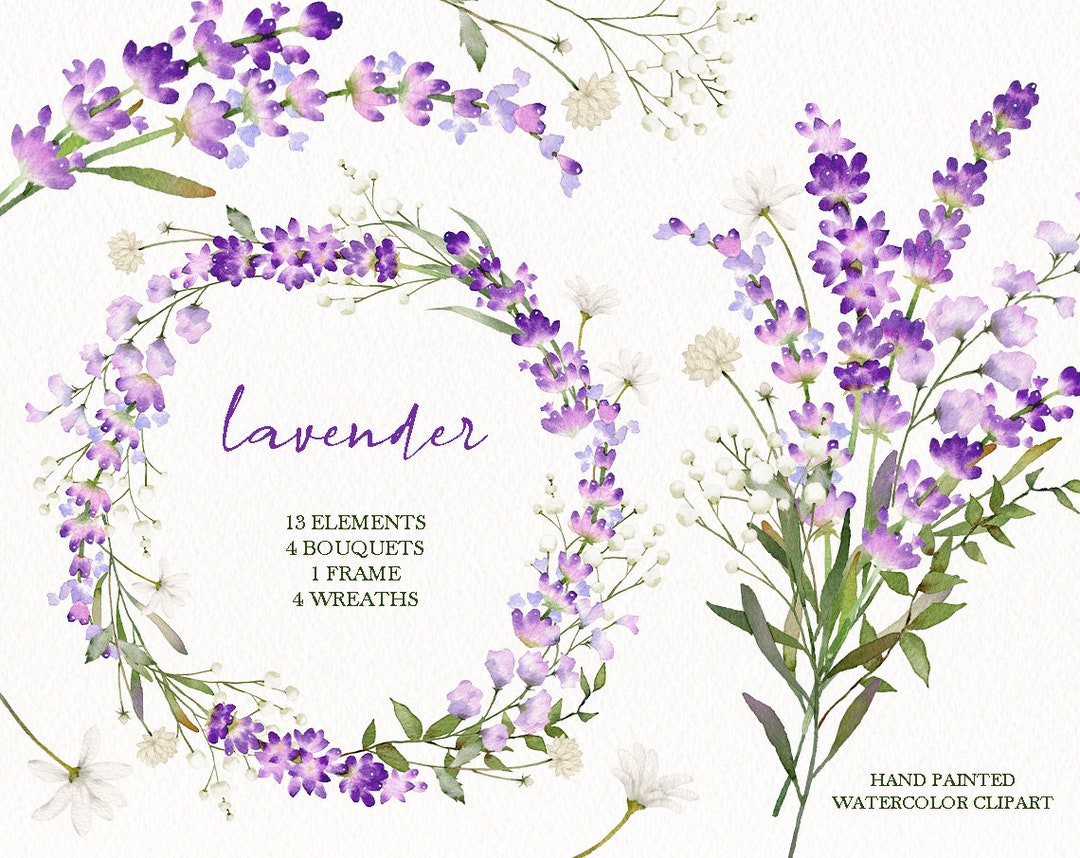 Watercolor Lavender Floral Clipart,wedding Bouquets,boho Wreaths,hand ...