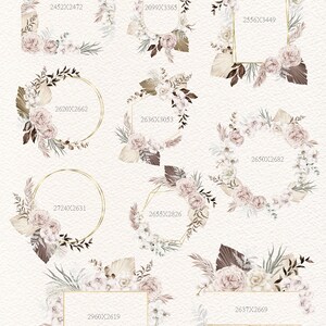 Watercolor Boho Floral Clipart,dusty Roses Wreaths and Gold Geometric ...