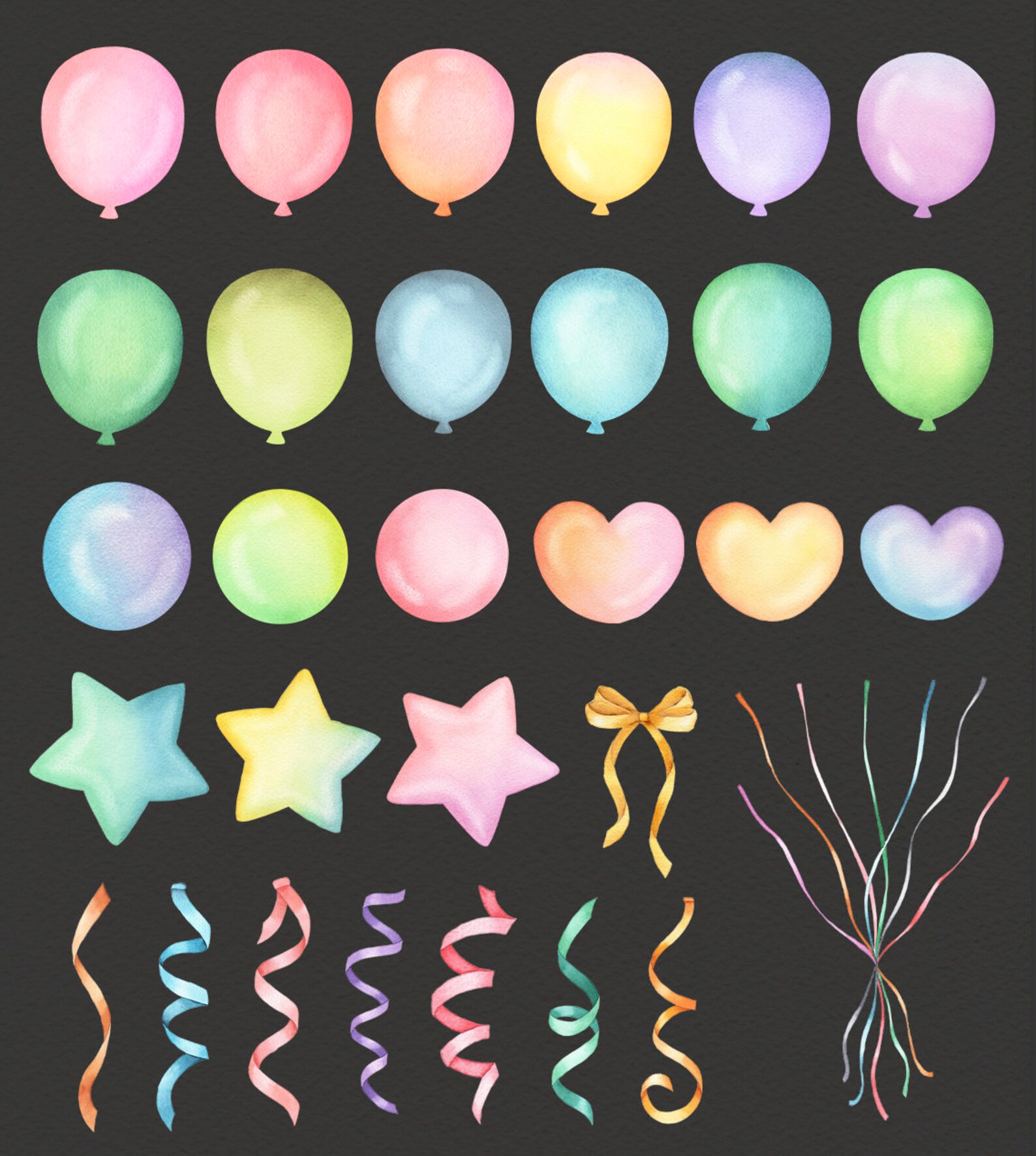 Watercolor Pastel Rainbow Balloons Clipartbaby Showerhand - Etsy