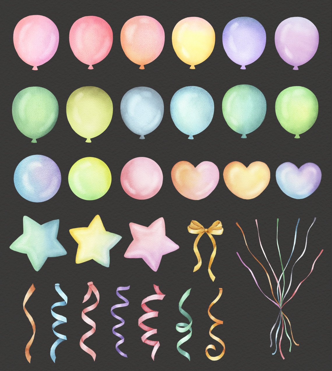 Watercolor Pastel Rainbow Balloons Clipartbaby Showerhand - Etsy