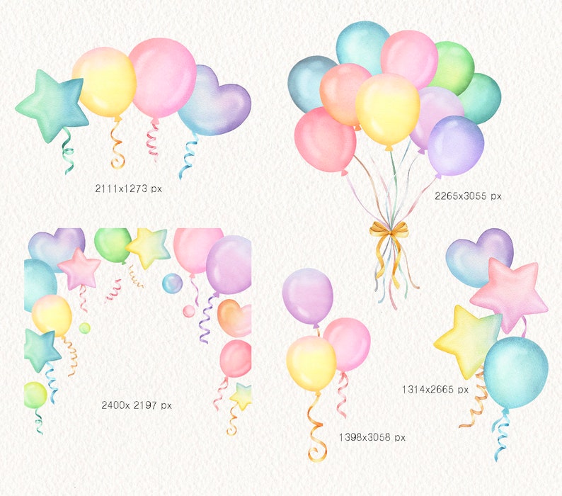 Watercolor Pastel Rainbow Balloons Clipart,baby Shower,original Hand ...