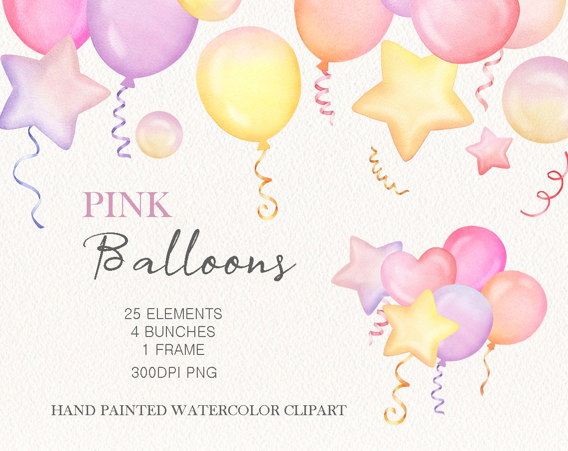Watercolor Balloons Party Clipartbaby Showerpink Balloons - Etsy