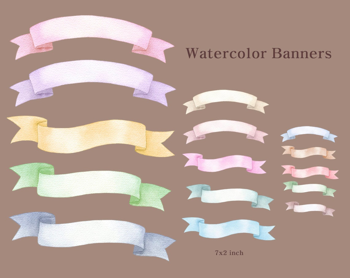 Watercolor Ribbon Banner Clipartrainbow Ribbons Pngfree - Etsy
