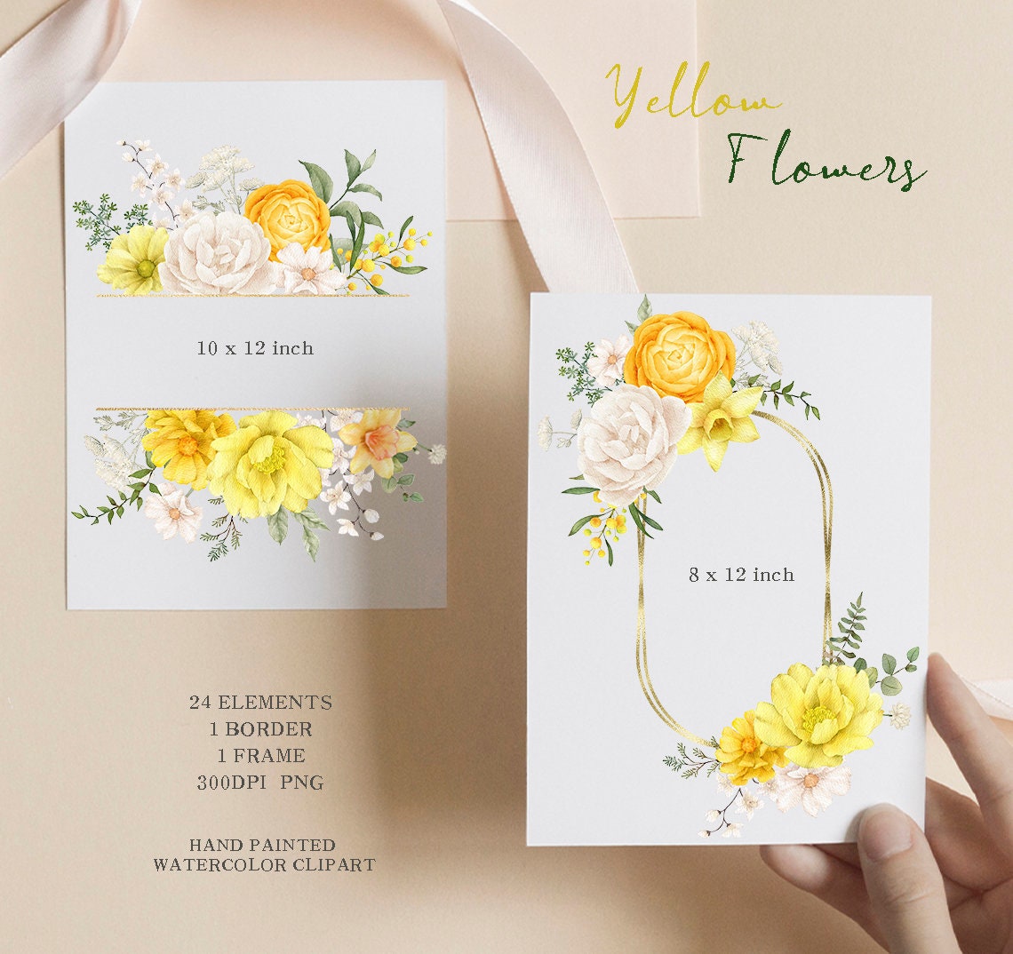 Watercolor Bohemian Yellow Flowers Clipartboho Floralhand - Etsy