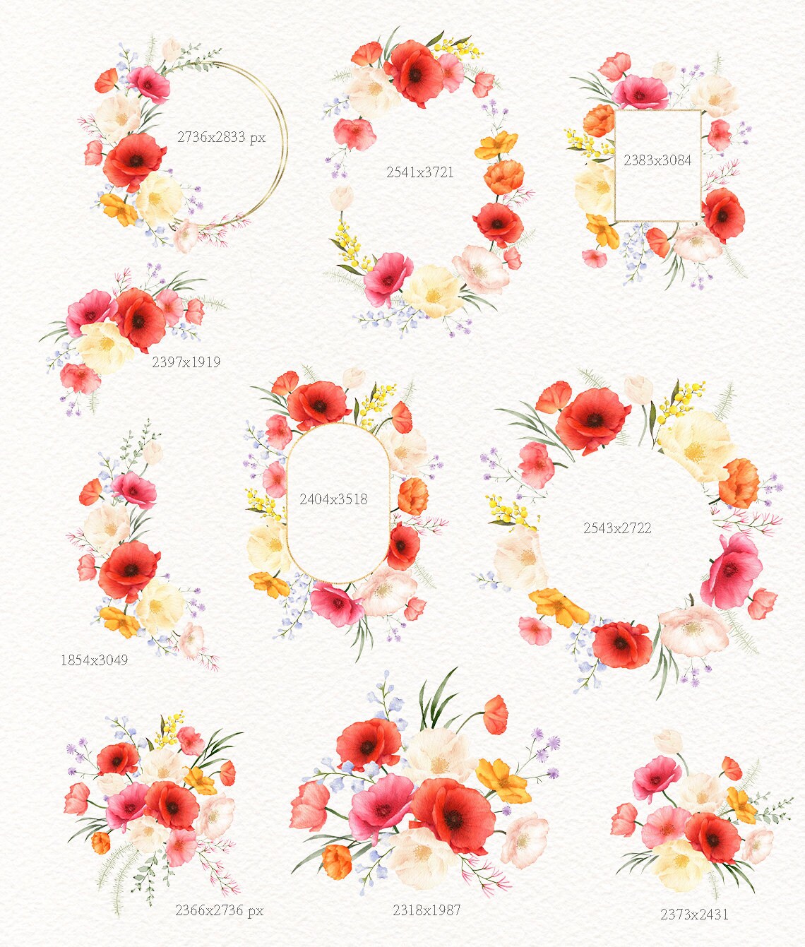 Watercolor Poppy Floral Clipartred Flower Bouquetsboho Poppy - Etsy