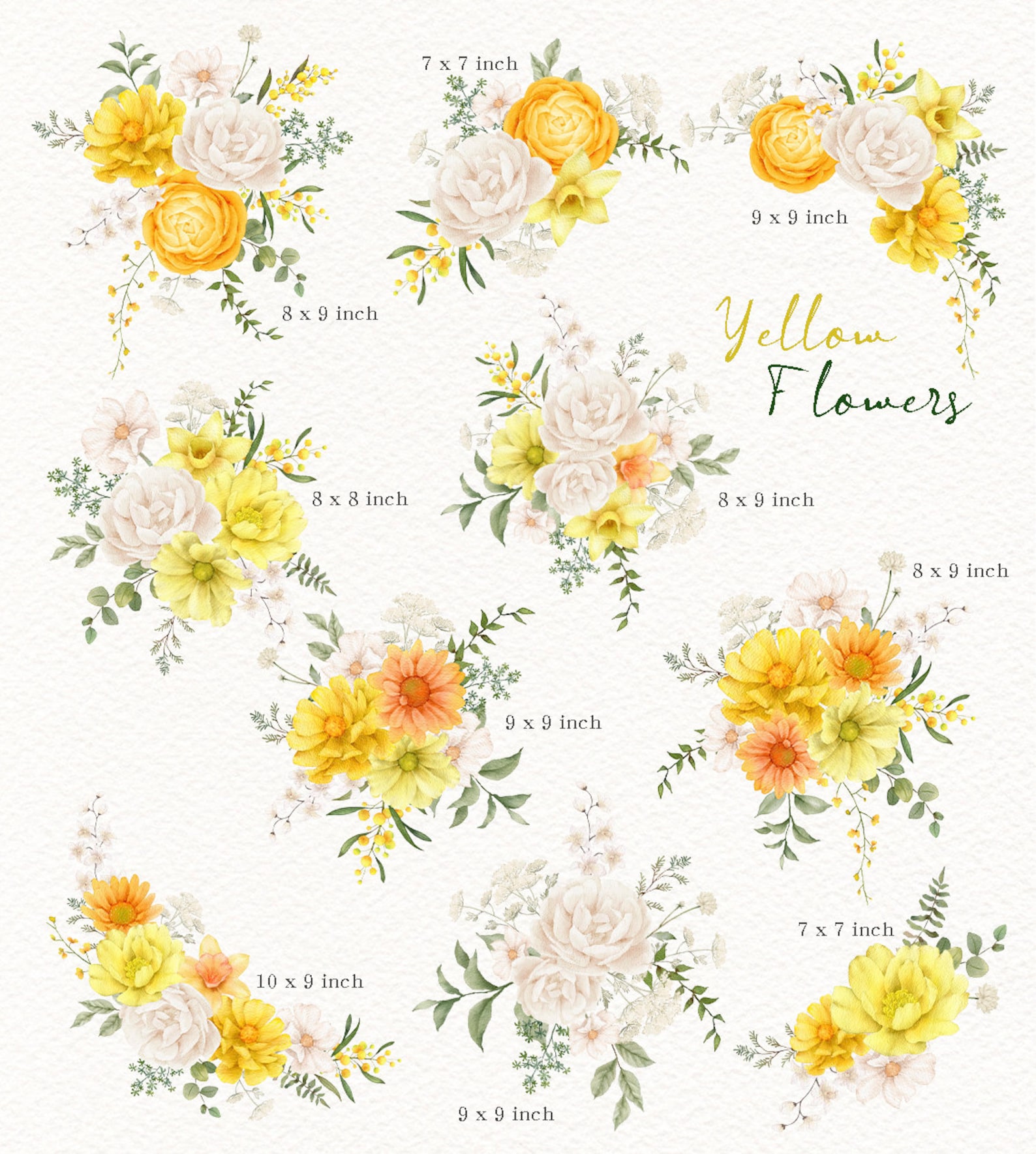 Watercolor Yellow Flowers Bouquetsboho Floral Cliparthand - Etsy