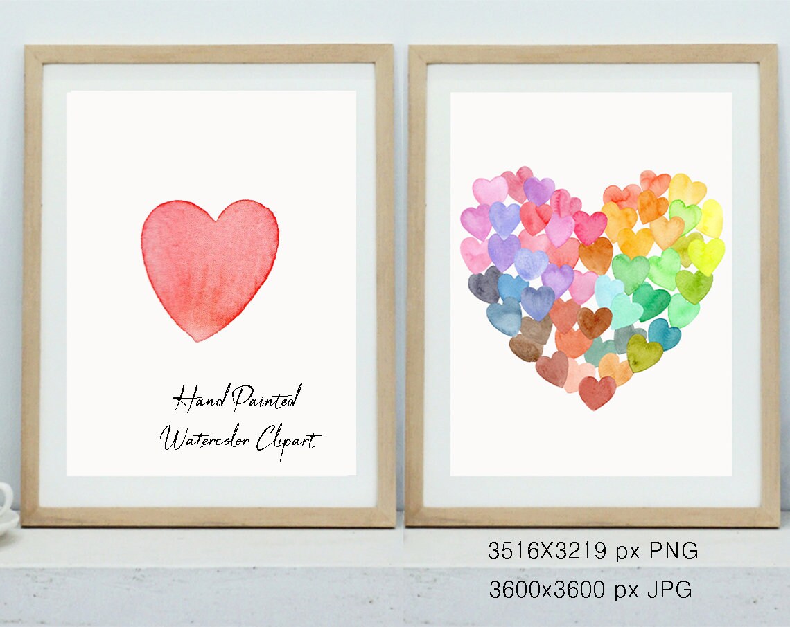 Watercolor Hearts Clipartbaby Showerwedding Decorhand - Etsy