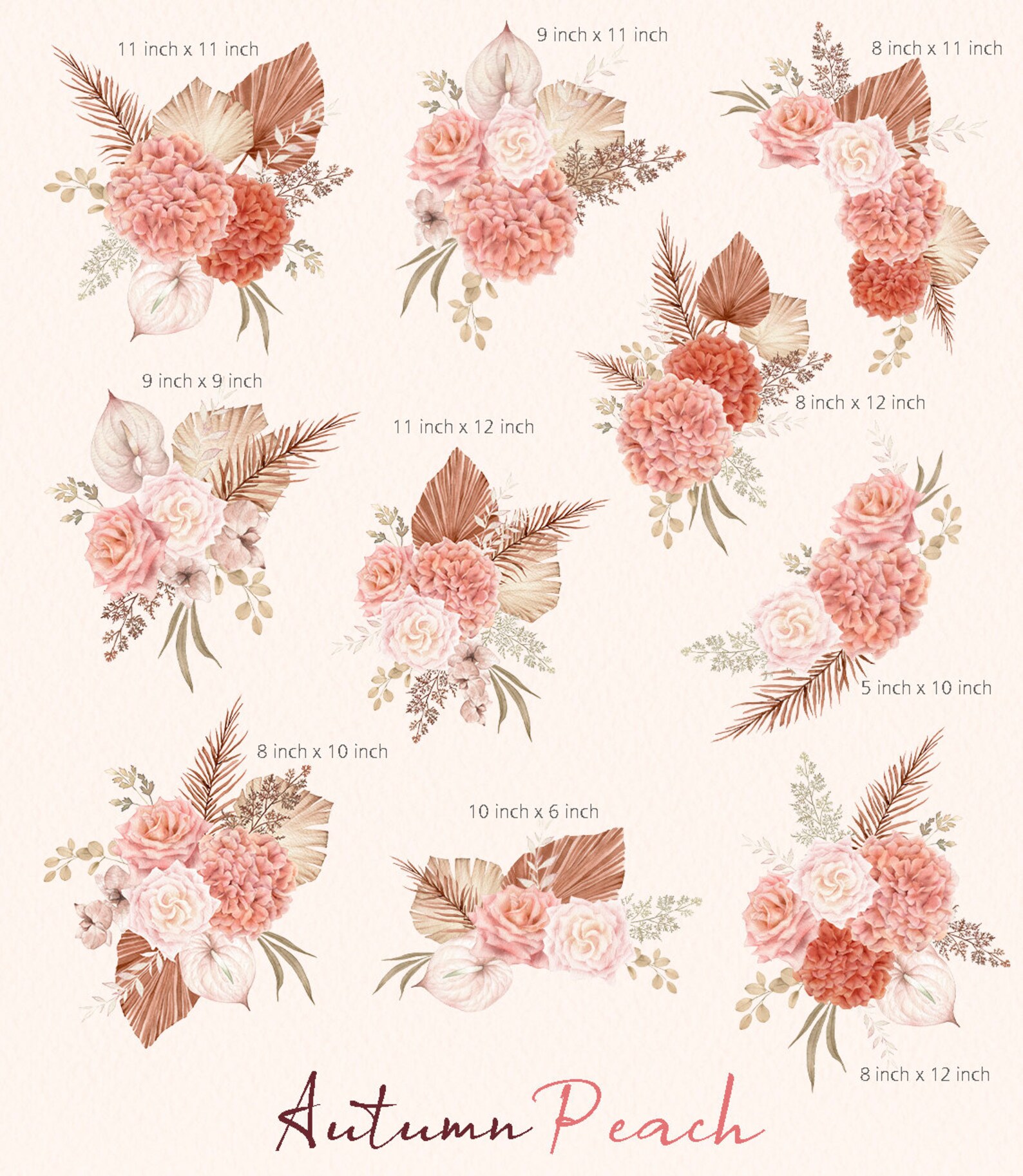 Peach Flower Clipart,watercolor Autumn Floral Hydrangea Bouquet ...