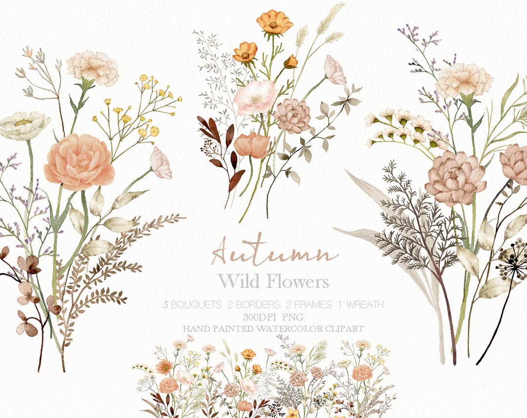 Watercolor Autumn Floral Wildflower Clipart,boho Flower Frame,botanical ...