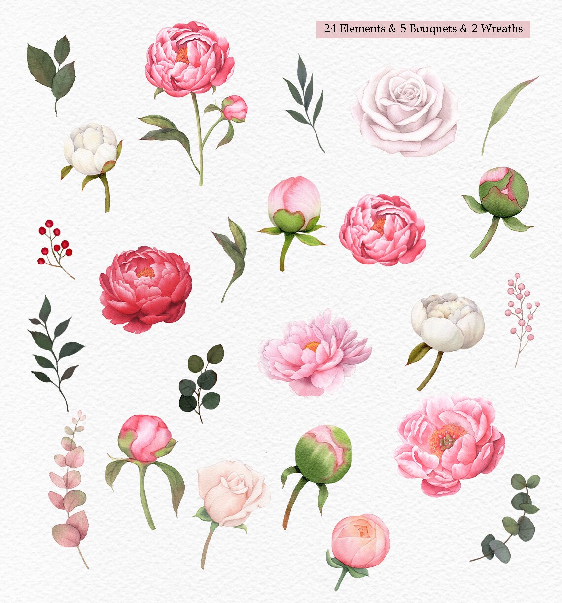 Watercolor Flower Clipart,pink Peony Bouquet,roses Frame,wedding ...