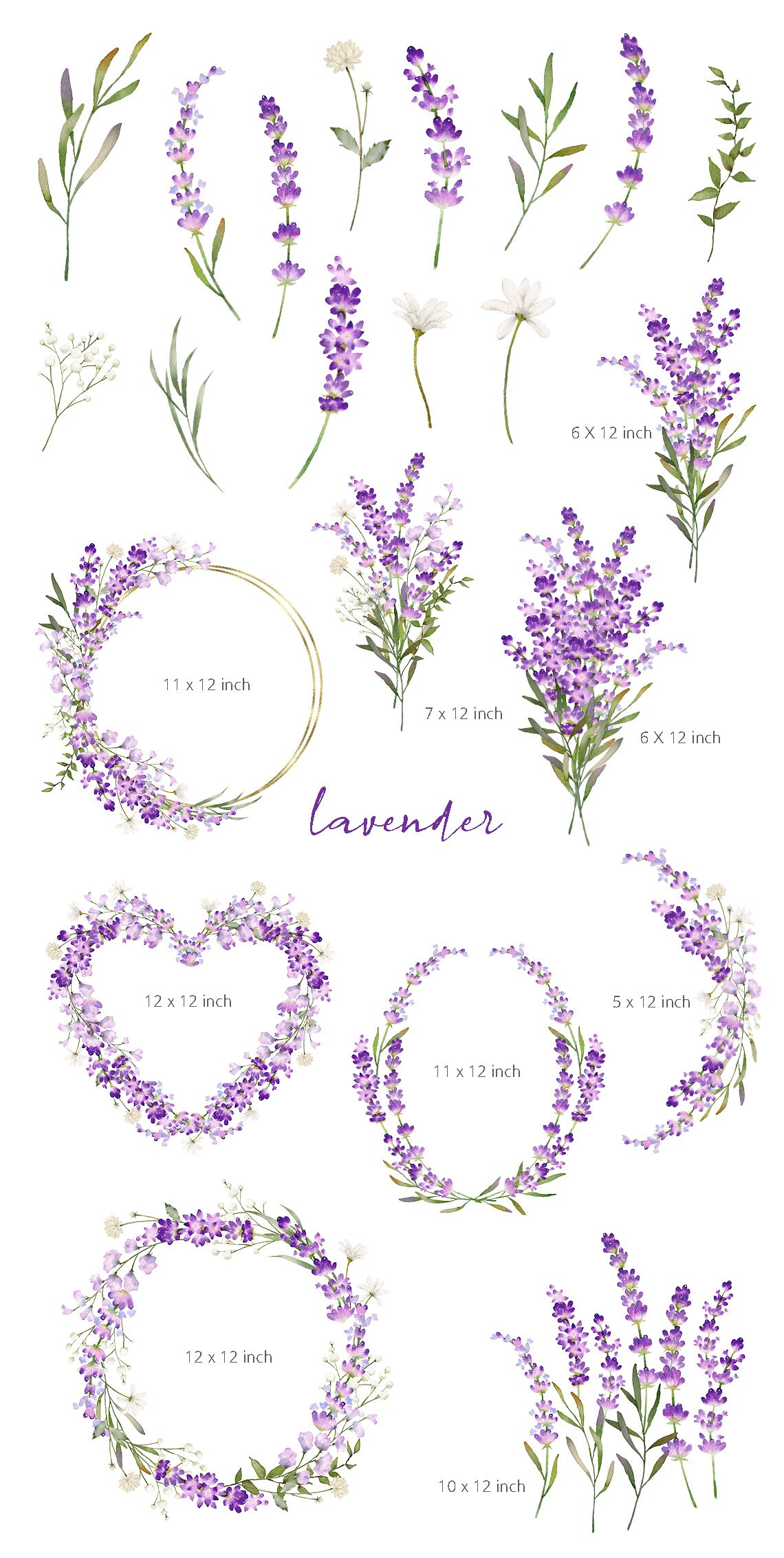 Watercolor Lavender Floral Clipartwedding Bouquetsboho - Etsy