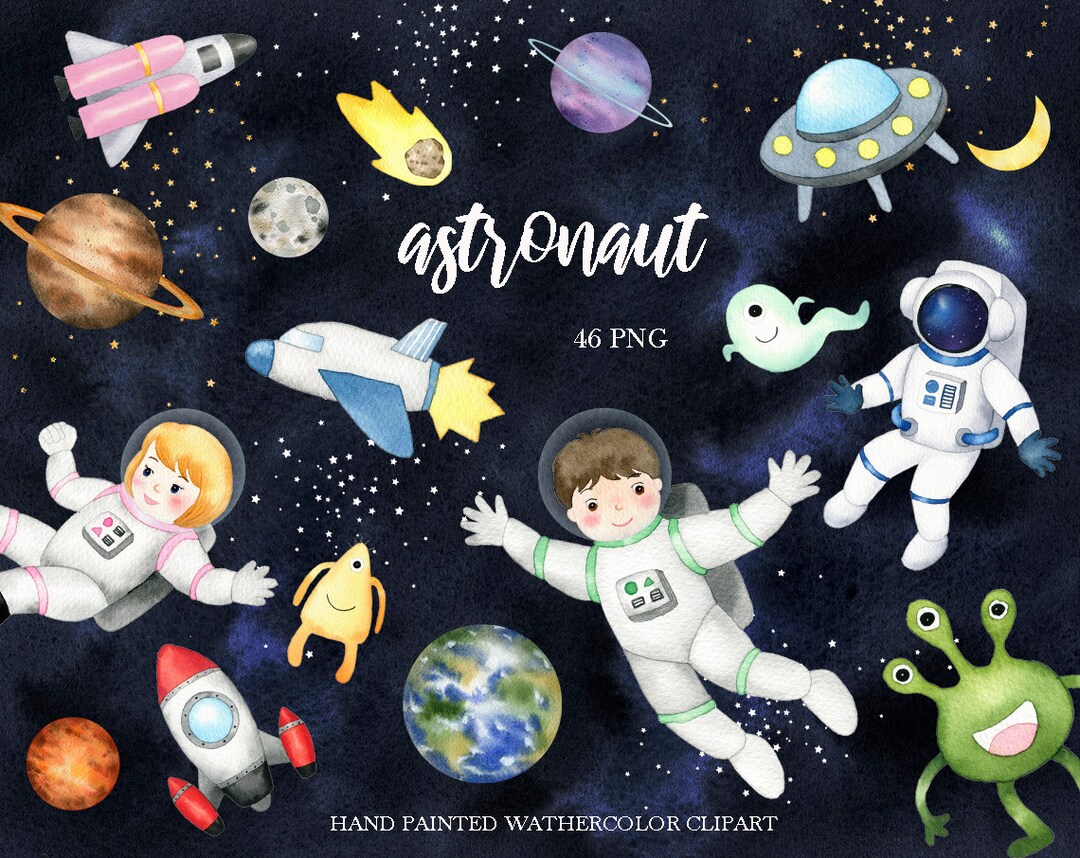 Watercolor Space Clipart,space Astronaut,baby Nursery,original Hand ...