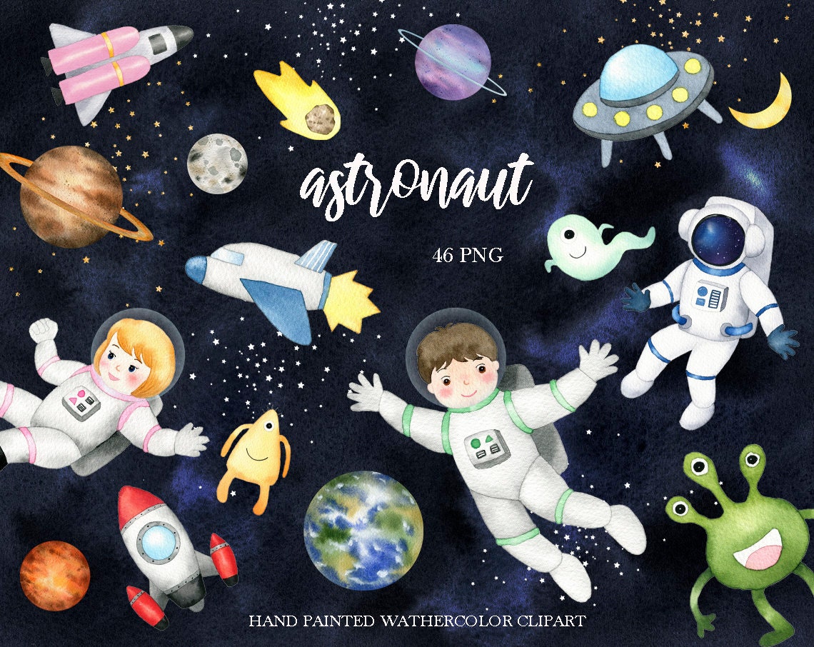 Watercolor Space Clipart,space Astronaut,baby Nursery,original Hand ...