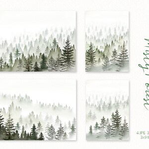 Watercolor Misty Forest Tree Clipart,woodland Pine Trees Landscapes ...