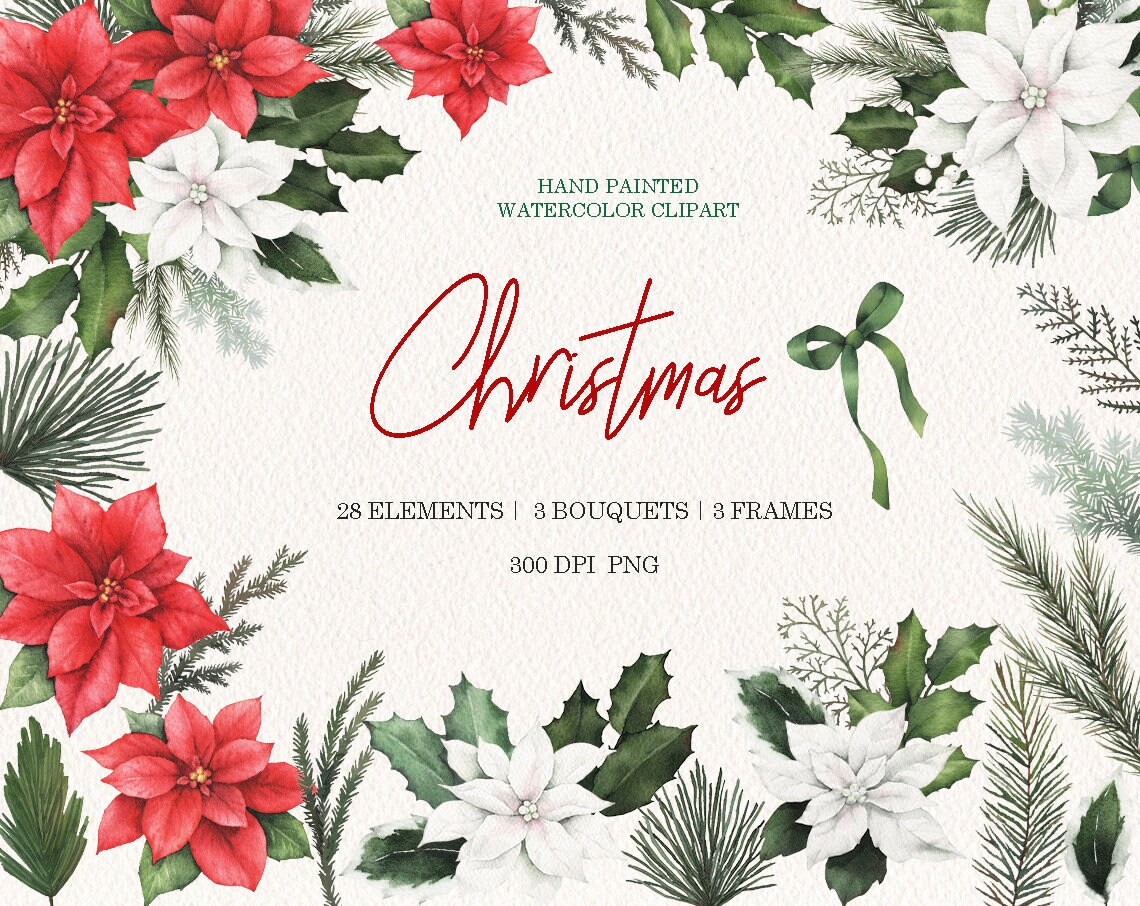 Watercolor Christmas Clipart.floral Framesnew Year Green Fir - Etsy