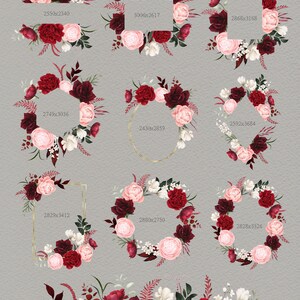 Watercolor Burgundy Flower Frame Clipart,anemone Peony Border,greenery ...