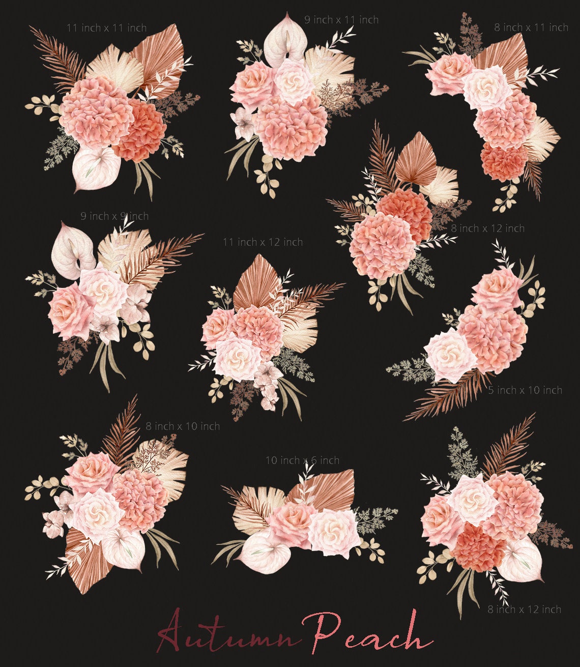 Peach Flower Clipart,watercolor Autumn Floral Hydrangea Bouquet ...