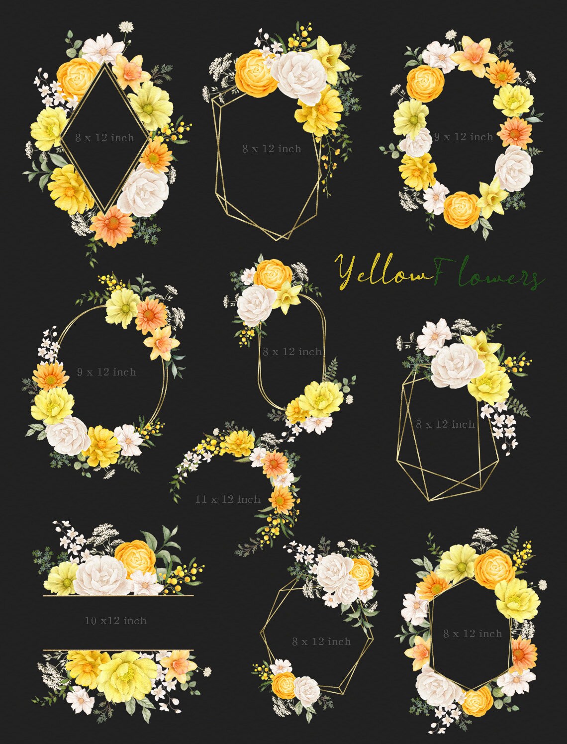 Yellow Floral Frames Clipartboho Floral Wreathhand Painted - Etsy