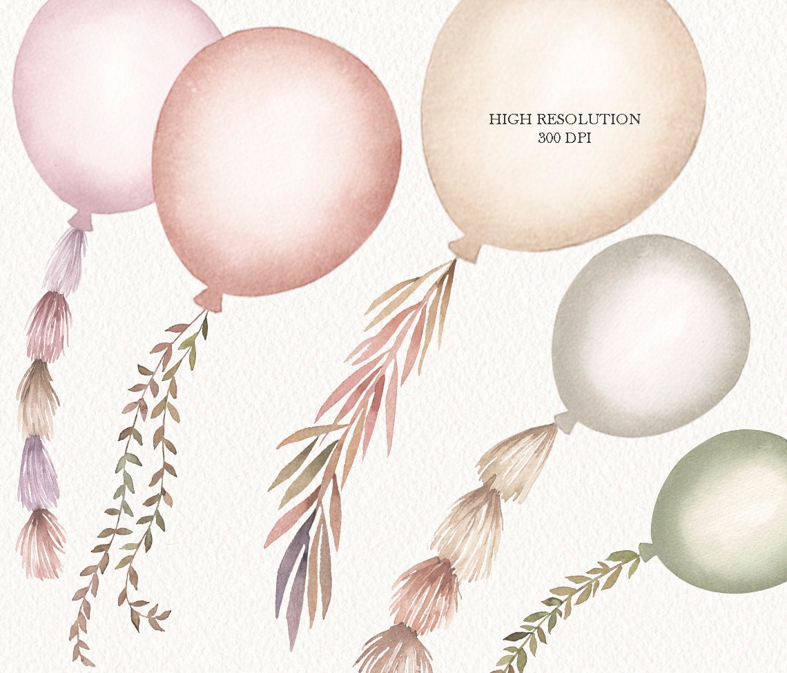 Watercolor Boho Balloons Clipartbaby Showerhand - Etsy