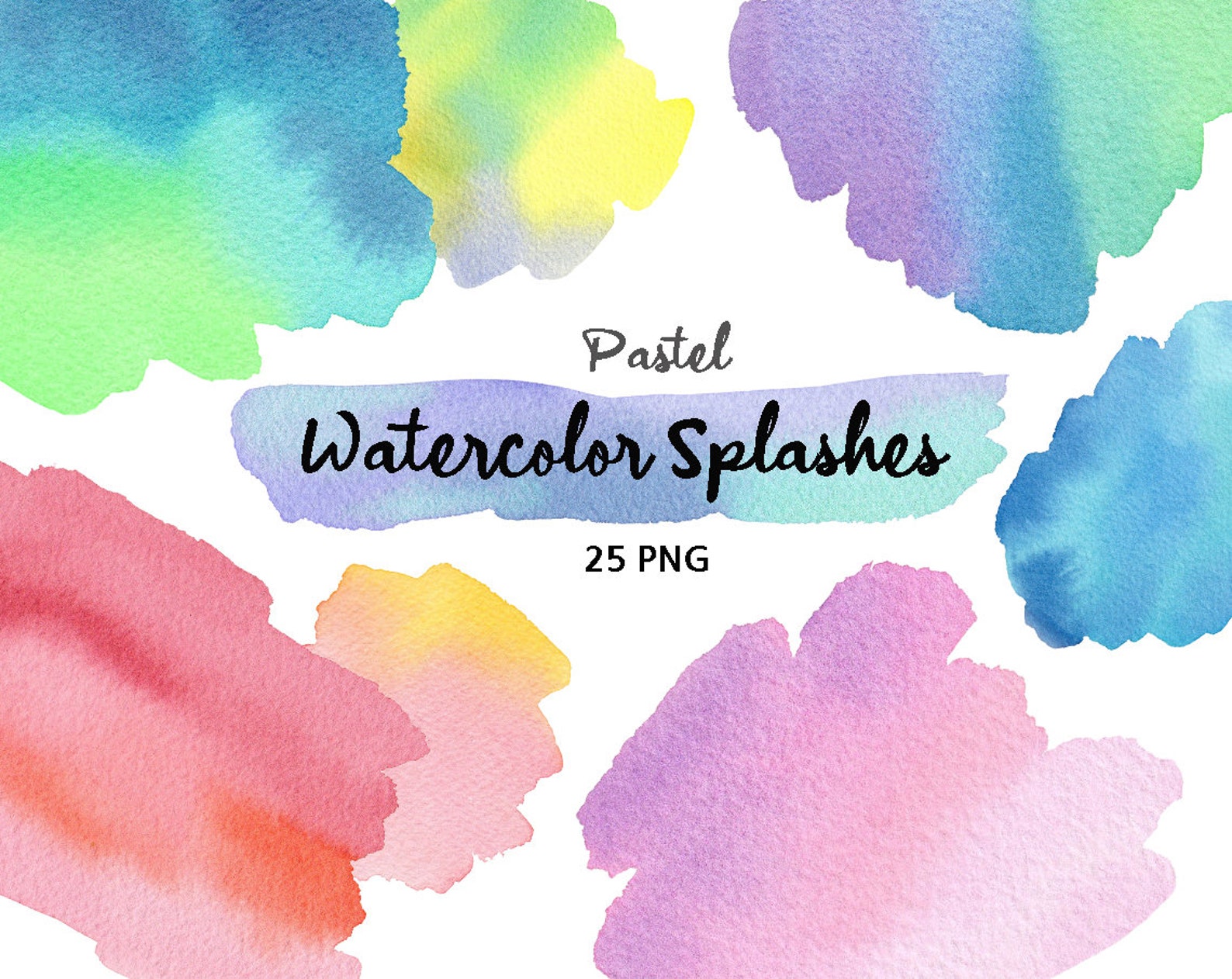 Watercolor Clipartpastel Rainbowbrush Strokesplashes and - Etsy