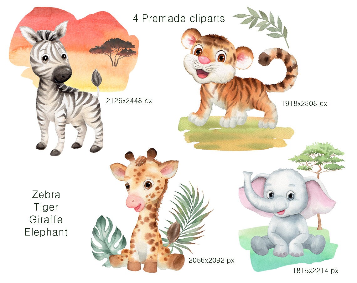 Watercolor Safari Clipartnursery Decorjungle Clipartkids - Etsy